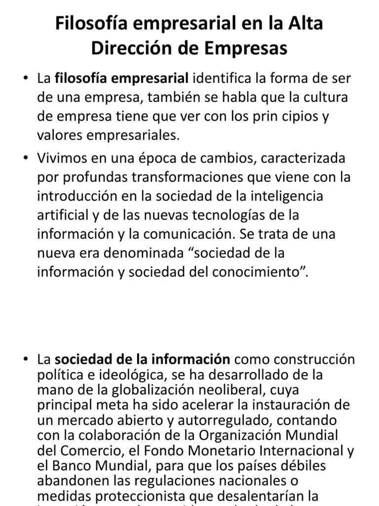 Filosofía Empresarial en La Alta Dirección de Empresas | PDF ...
