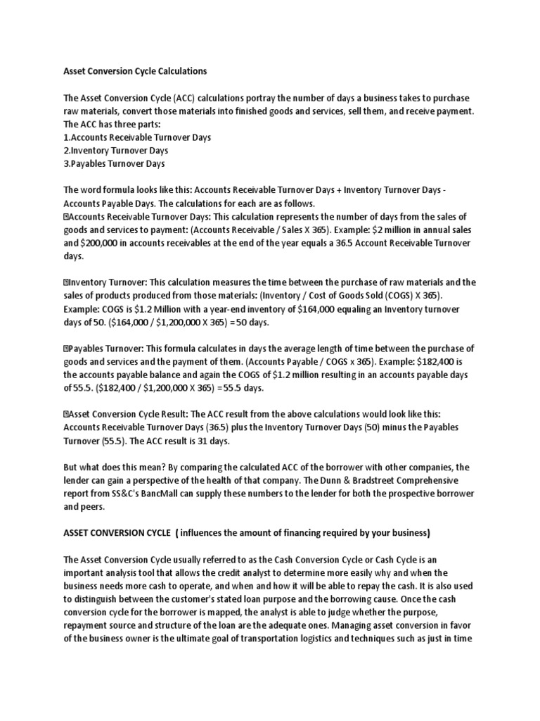 Asset Conversion Cycle | PDF | Revenue | Inventory