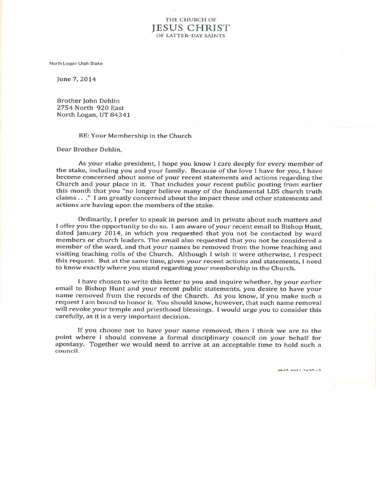 Stake President Letter To John Dehlin | PDF | Language Arts ...