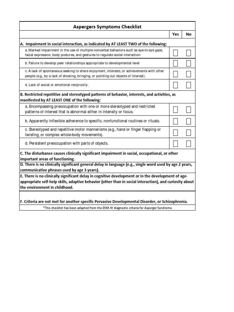 Asperger's Symptoms Checklist | PDF | Self-Improvement | Science ...