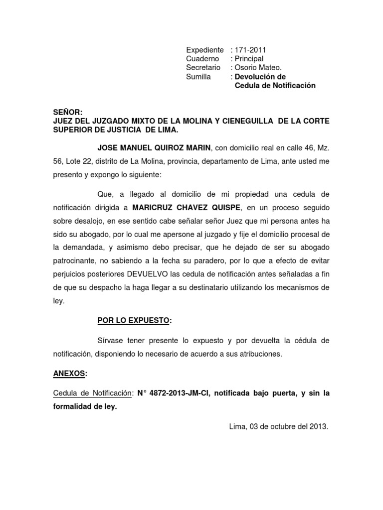 Devolucion de Cedula de Notificacion | PDF