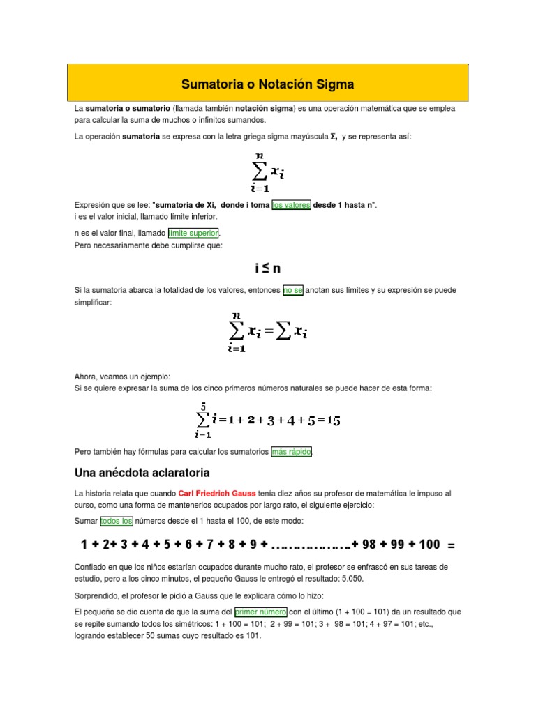 Sumatoria o Notación Sigma (Subir) | PDF | Suma | Integral