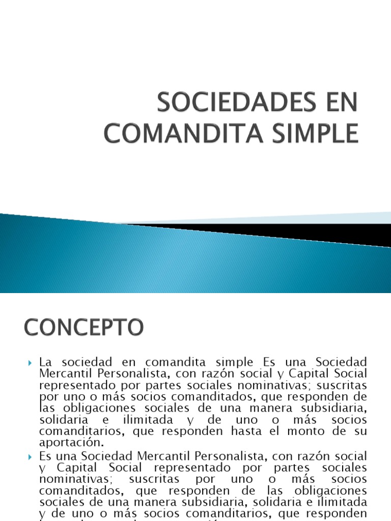 SOCIEDADES EN COMANDITA SIMPLE Diapositivas Mercantil | PDF | Liquidación | Sociedad de ...