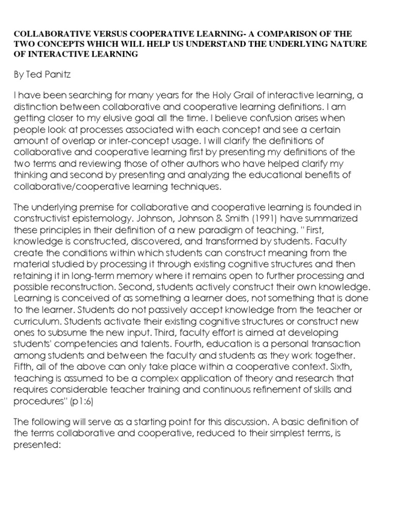 Collaborative vs Cooperative Learning Explained | PDF