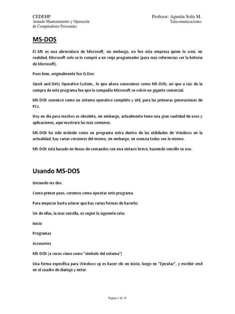 Comandos Ms Dos | PDF | Archivo de computadora | Microsoft Windows