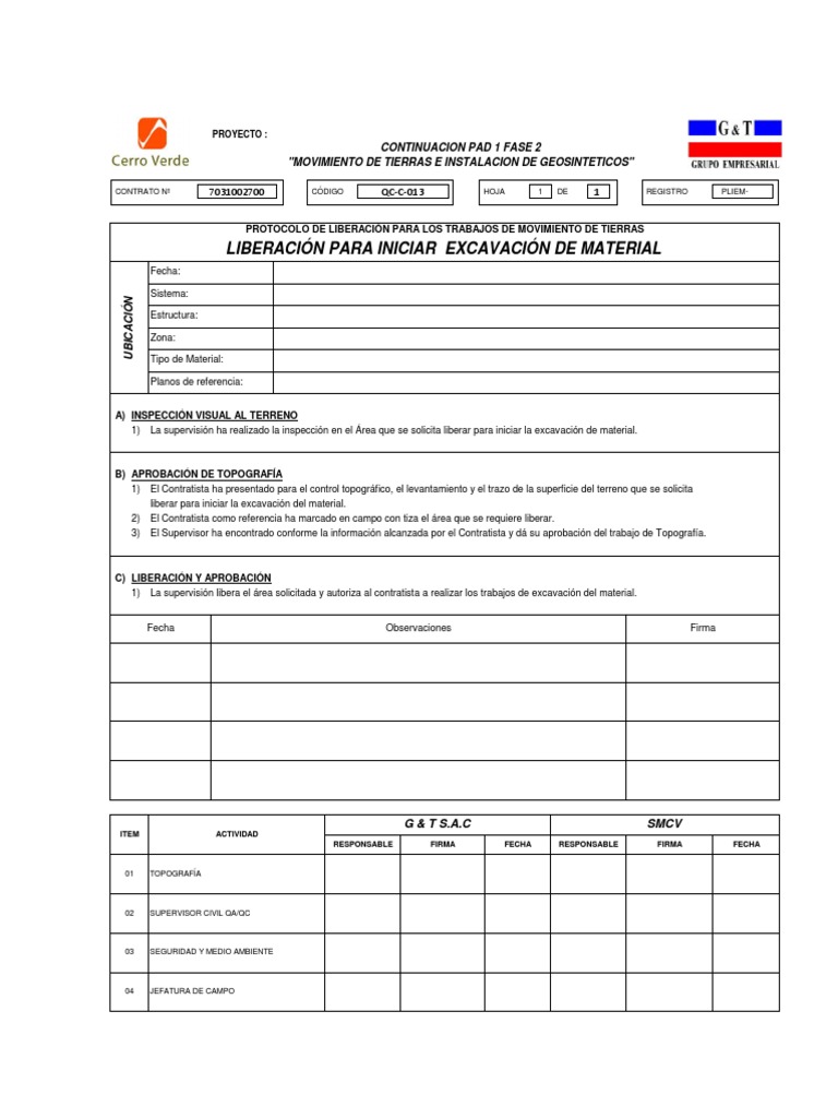 Protocolo para Iniciar Excavacion | PDF
