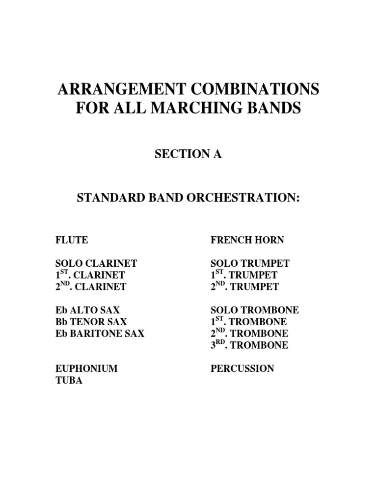 Arrangement Combinations For All Marching Bands | PDF | Saxophone ...