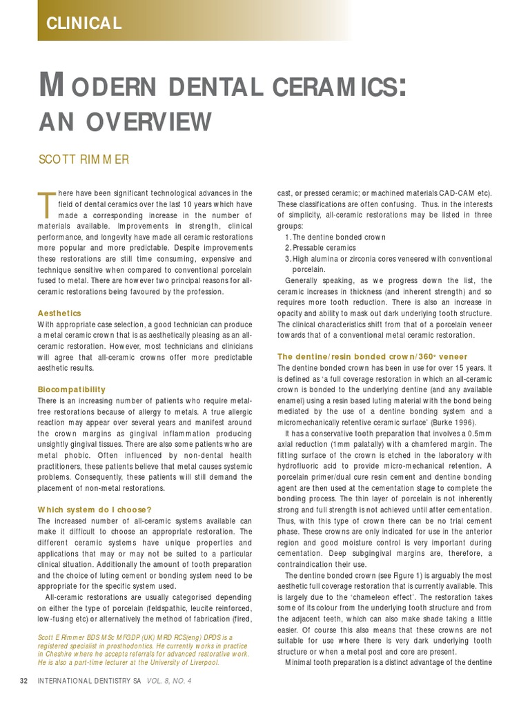 Modern Dental Ceramics An Overview | PDF | Dentistry Branches | Dentistry