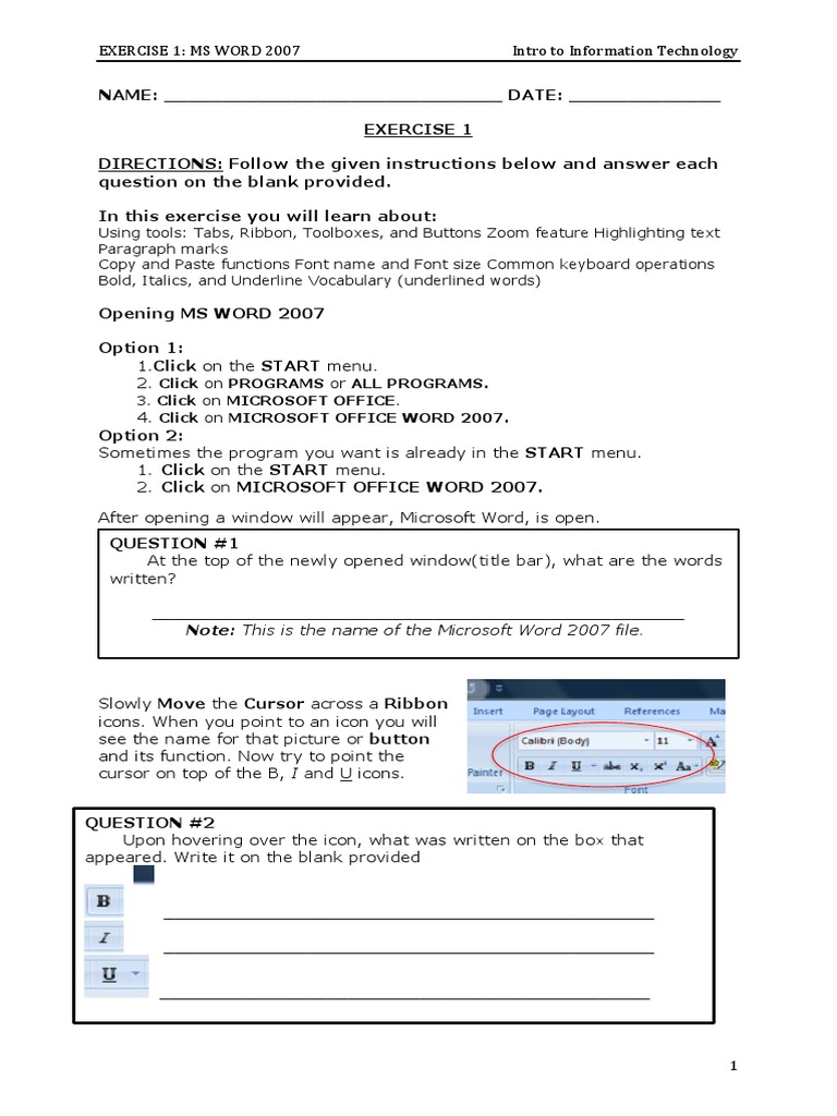 Word - Exercise 1 | Microsoft Word | Icon (Computing)