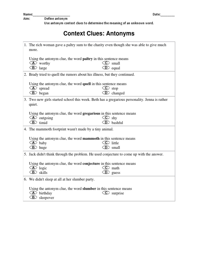 Context Clues Worksheets Pdf Homograph Worksheets