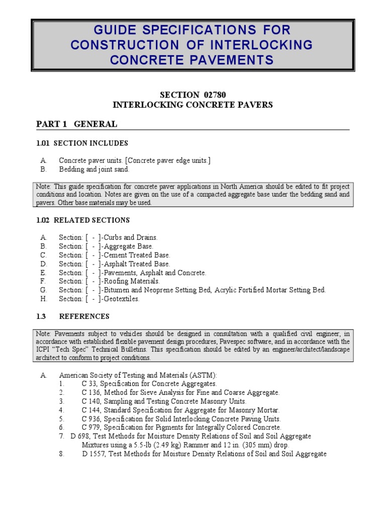 Interlocking Concrete Paver Specs | PDF | Road Surface | Construction ...