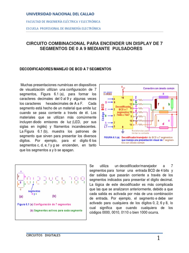 Circuito Combinacional para Encender Un Display de 7 Segmentos de 0 A 9 Mediante Pulsadores ...