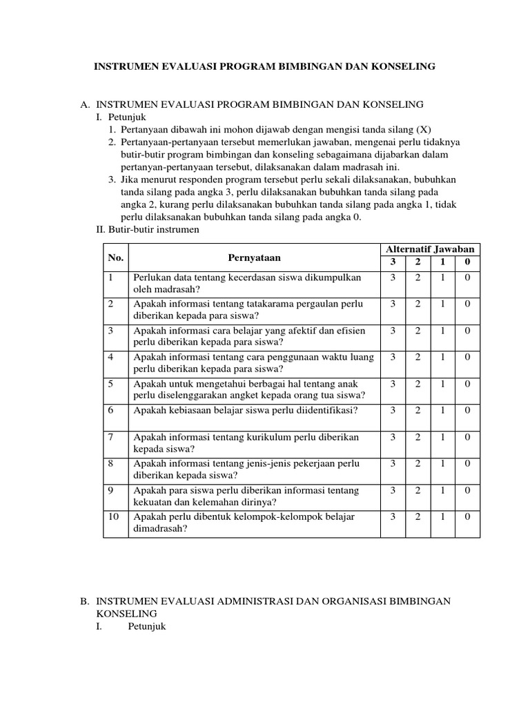 Instrumen Evaluasi Program Bimbingan Dan Konseling | PDF | Karier & Perkembangan
