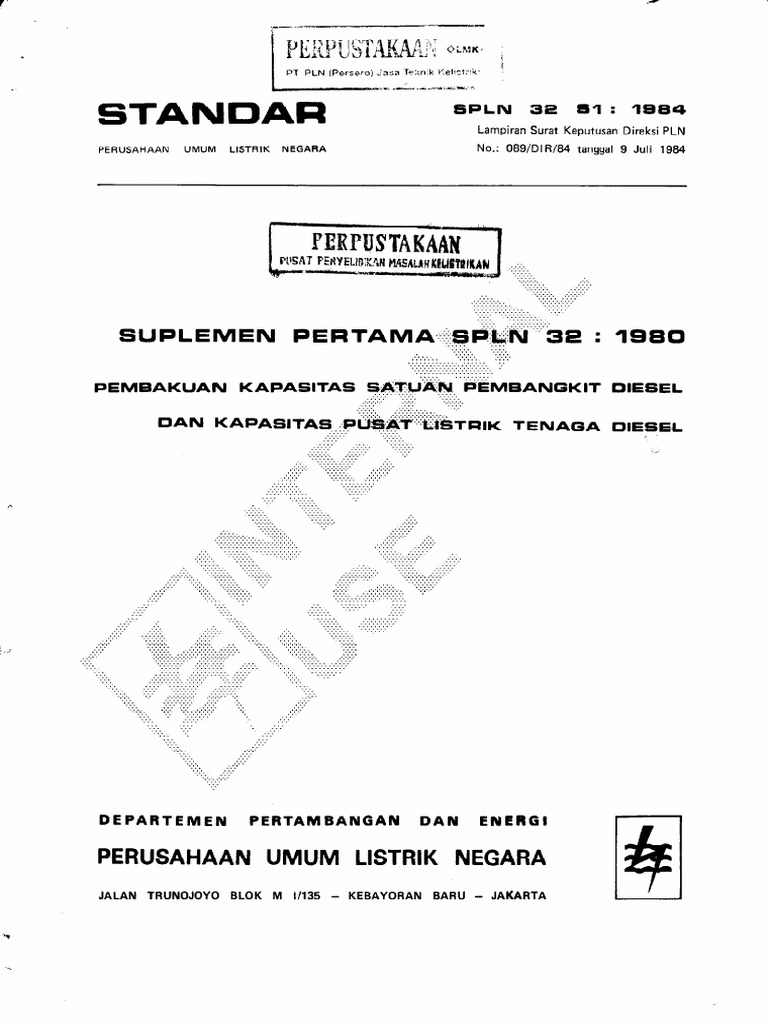 SPLN - 32 S1 - 1984 Suplemen Pertama 47-11981, Pembakuan PLTD Bagian I ...