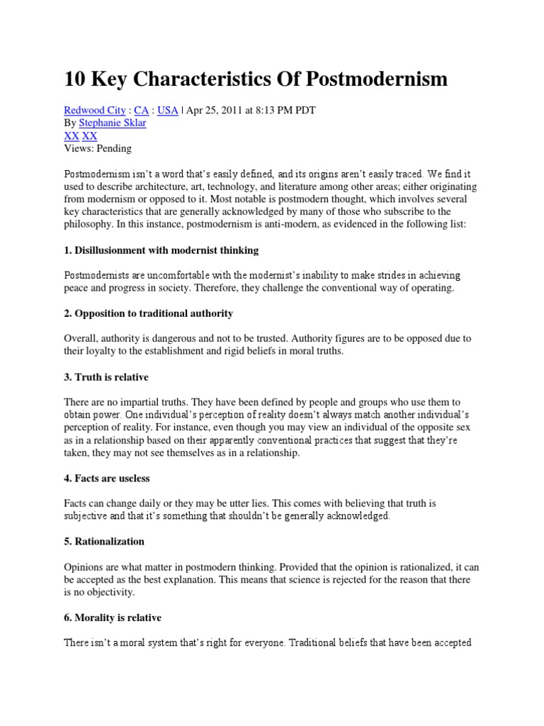 10 Key Characteristics of Postmodernism | PDF | Postmodernism | Modernism