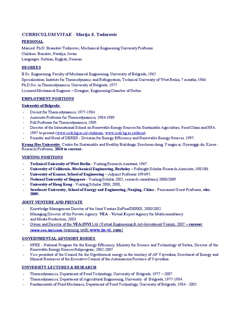 Marija Todorovic CV | PDF | Thermodynamics | Nature