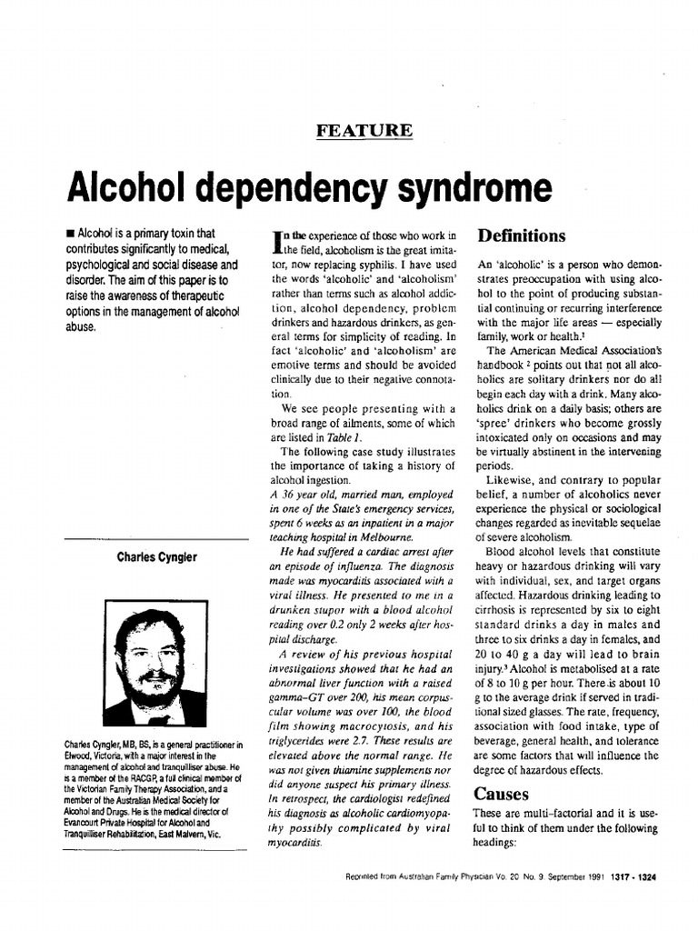 Alcohol Dependency Syndrome | PDF | Alcoholism | Substance Abuse