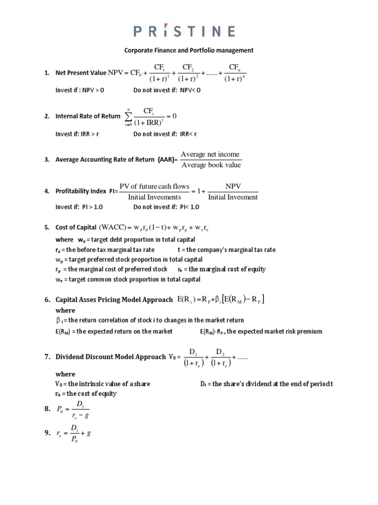 CFA Formula Cheat Sheet | PDF