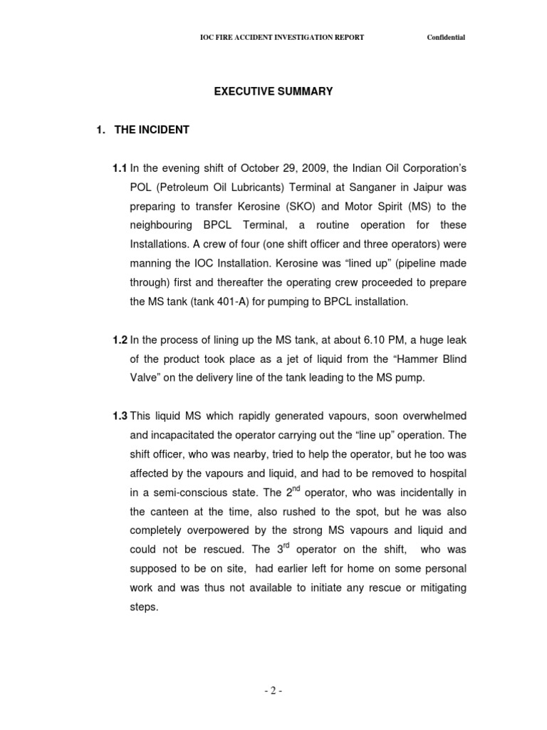 Executive Summary - IOC Fire Report | PDF | Safety | Emergency Management