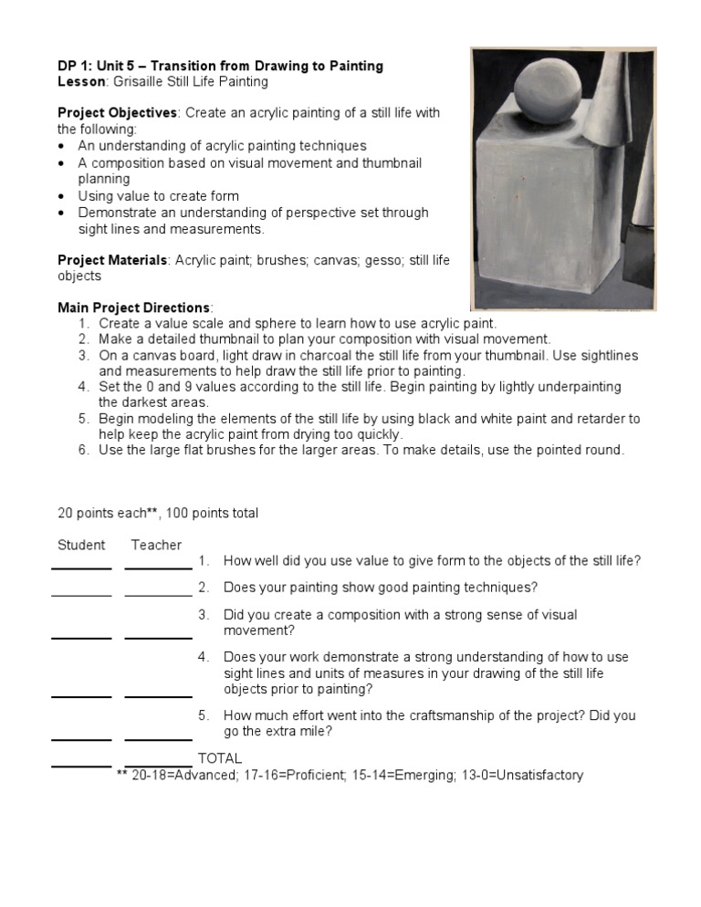 Grisaille Still Life Acrylic Painting Guide | PDF