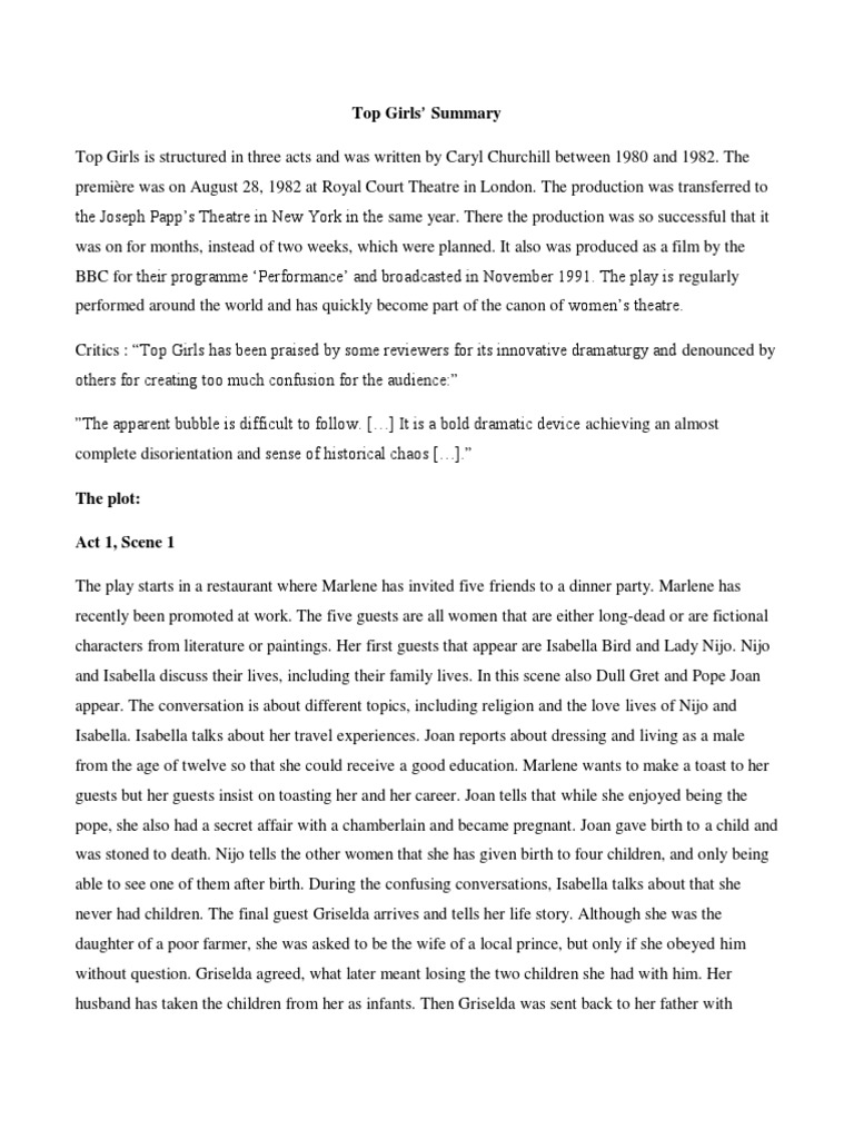 Top Girls' Summary. | PDF | Politics (General)