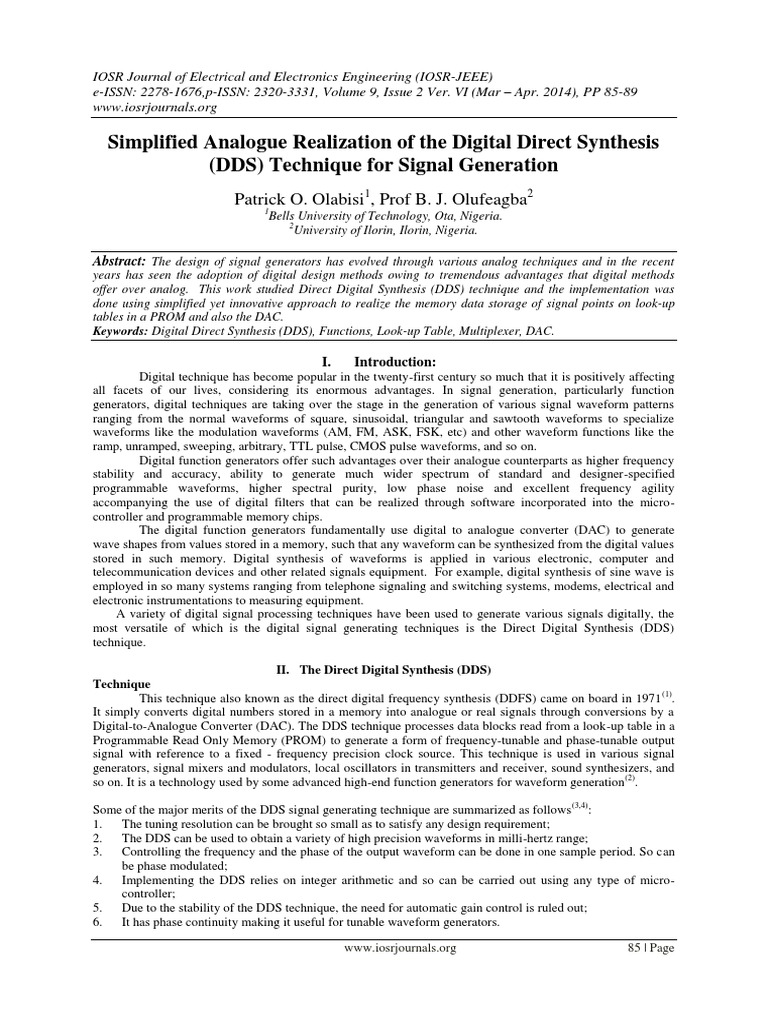 Simplified Analogue Realization of The Digital Direct Synthesis (DDS ...