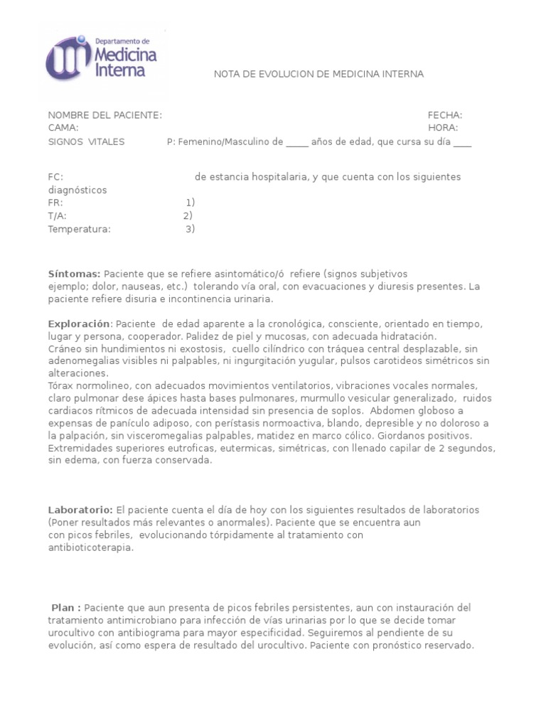Ejemplo de Nota de Evolución Médica | PDF