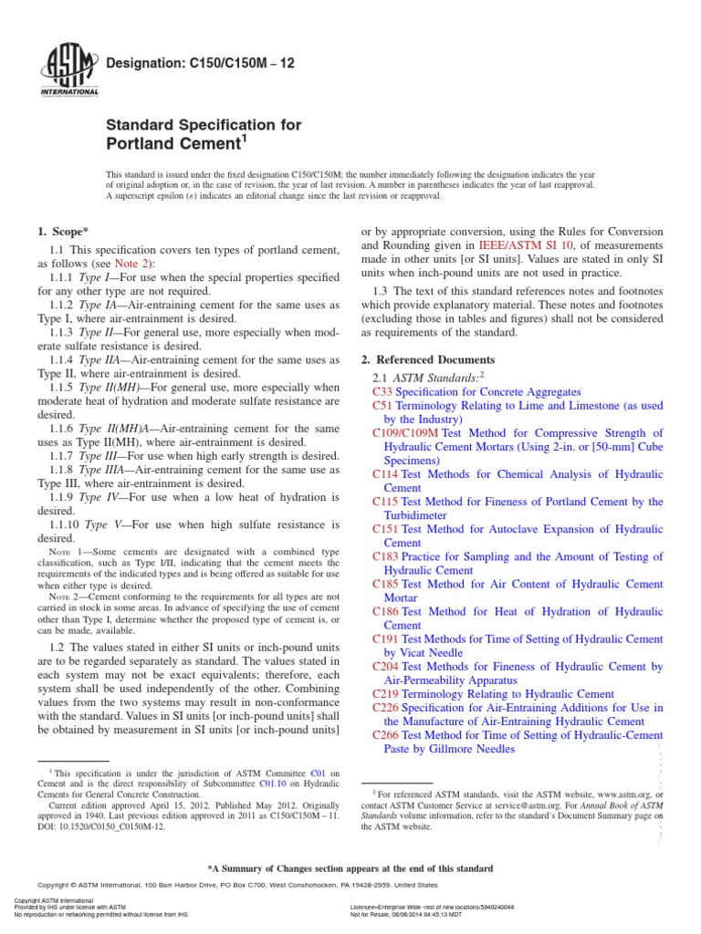 Astm C150 | PDF | Chemical Elements | Materials