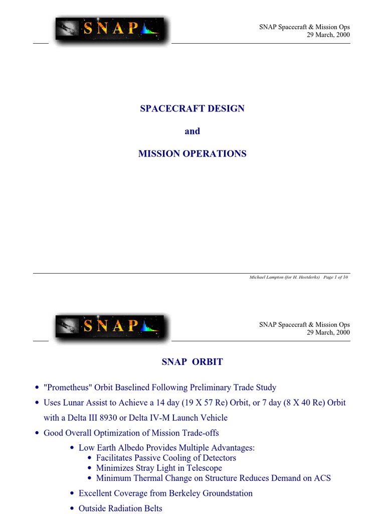 Spacecraft Design and Mission Operations | PDF | Attitude Control ...