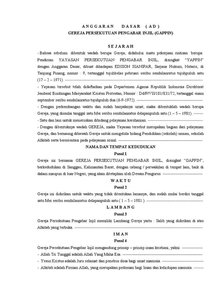 Anggaran Dasar Dan Art Gappin | PDF