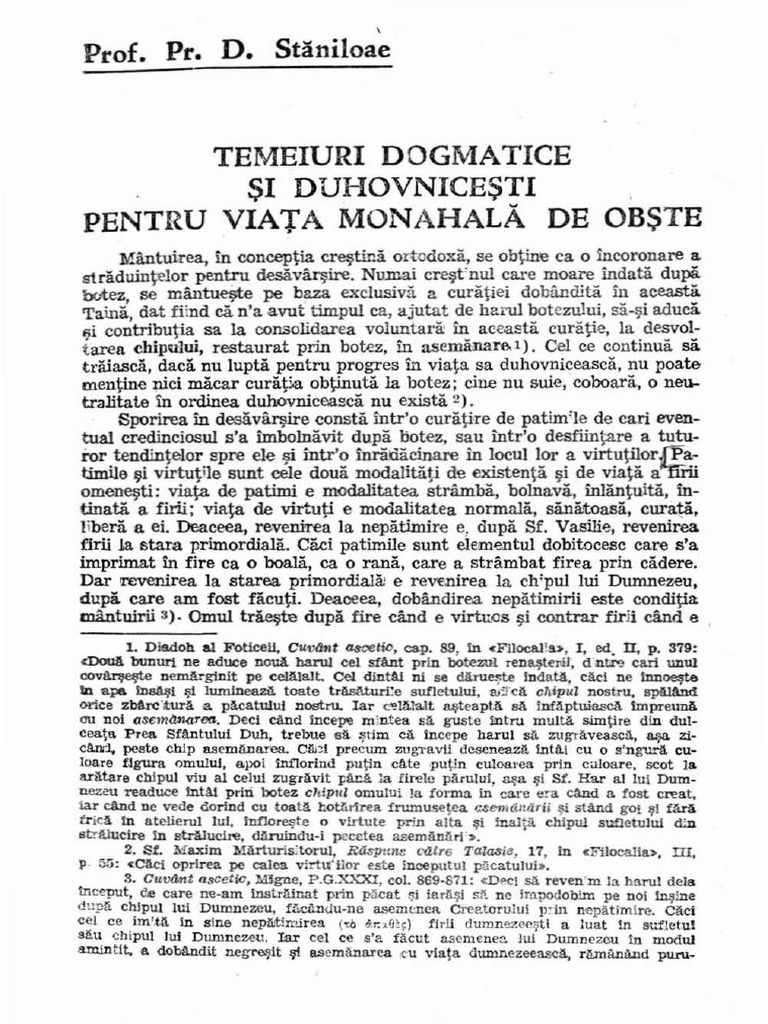 Temeiuri Docmatice Si Duhovnicesti Pentru Viata Monahala de Obste | PDF