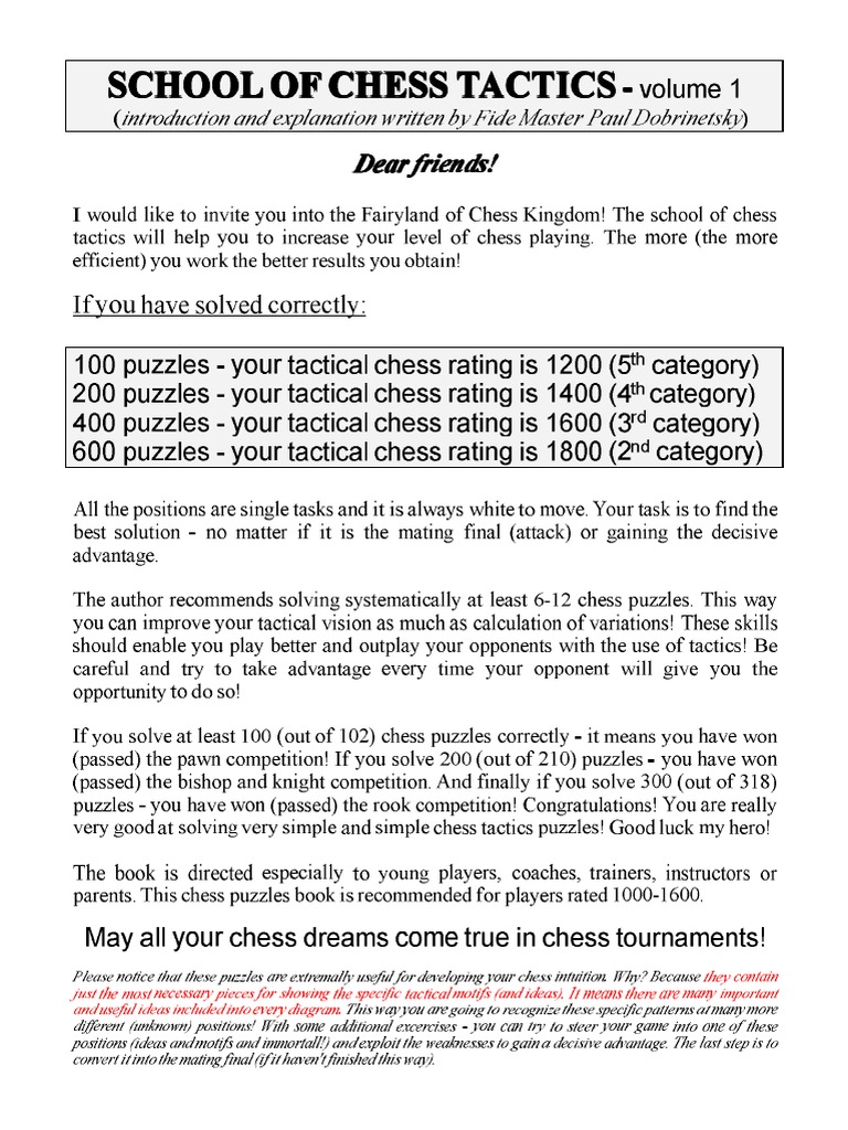School of Chess Tactics 1 - Dobrinetskiy | PDF
