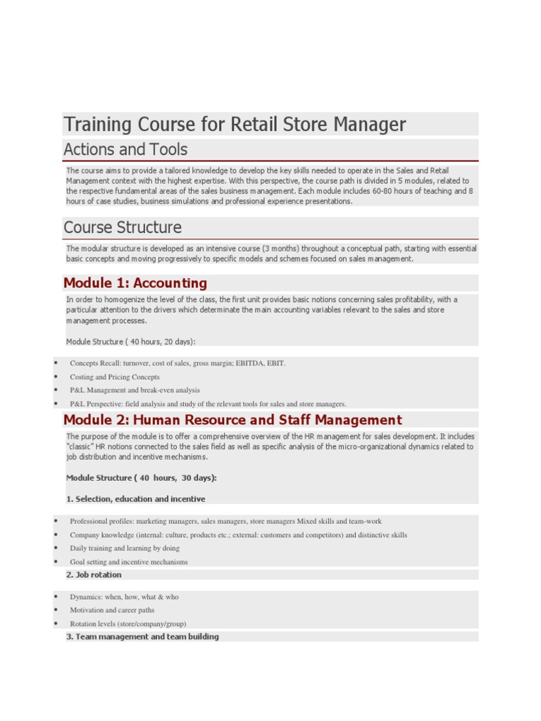 Training Course for Retail Store Manager | Modularity | Sales