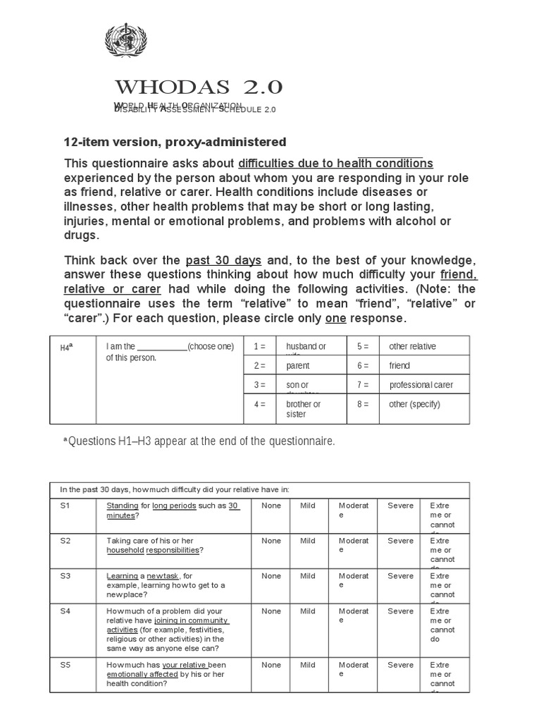 Whodas 2.0_12 Items Proxy | Caregiver | Positive Psychology