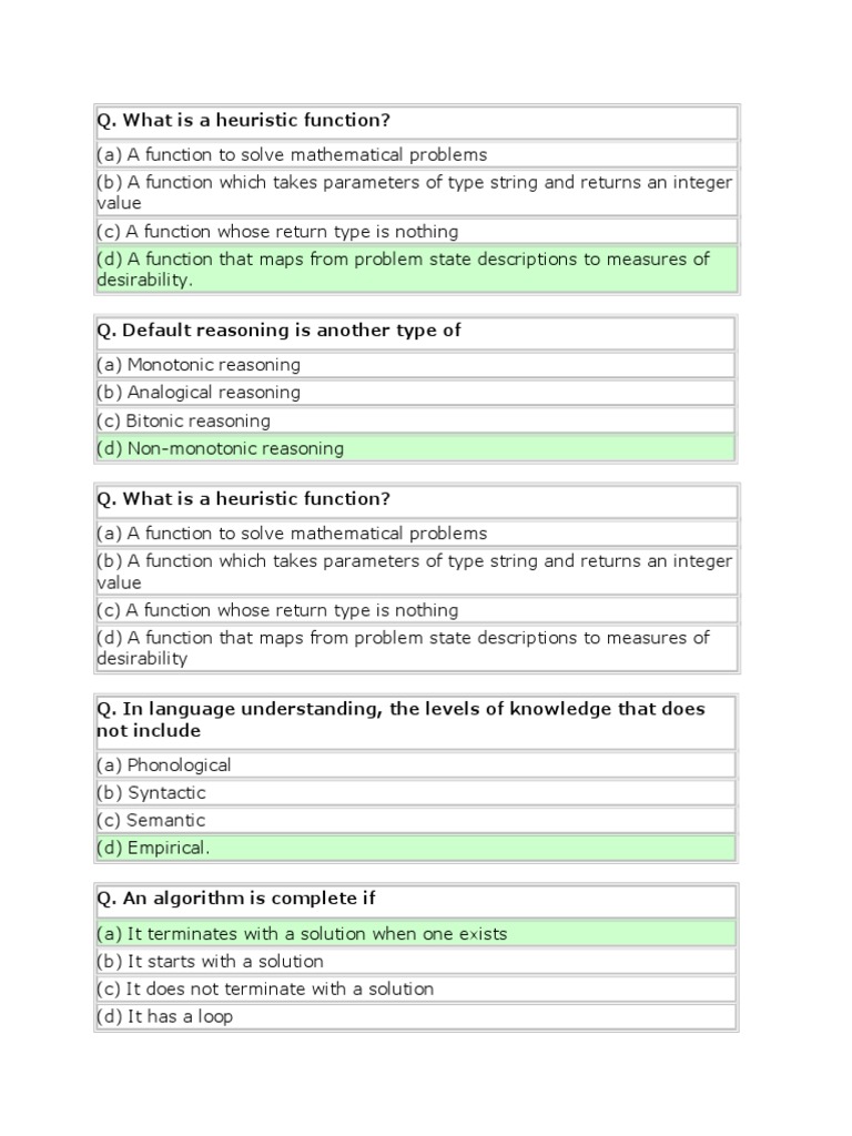 AI Multiple Choice Questions and Answers | PDF | Function (Mathematics ...