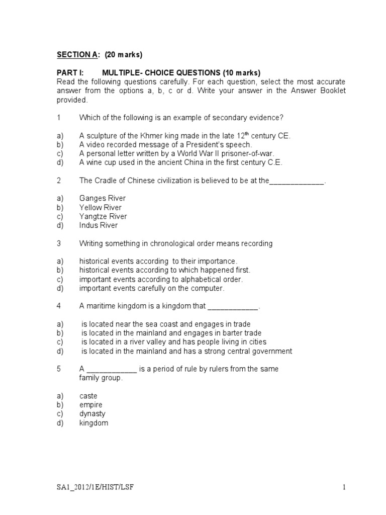 Sec 1 History MCQ - 3 | PDF
