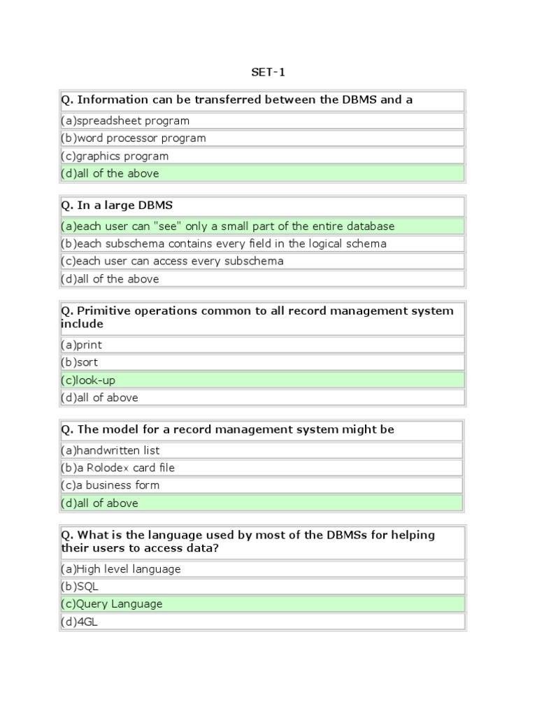 DBMS MCQ'S | PDF | Databases | Information Retrieval