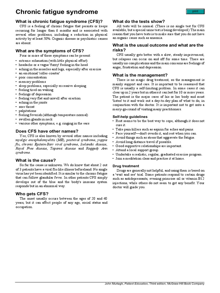 Chronic Fatigue Syndrome | PDF | Chronic Fatigue Syndrome | Fatigue ...