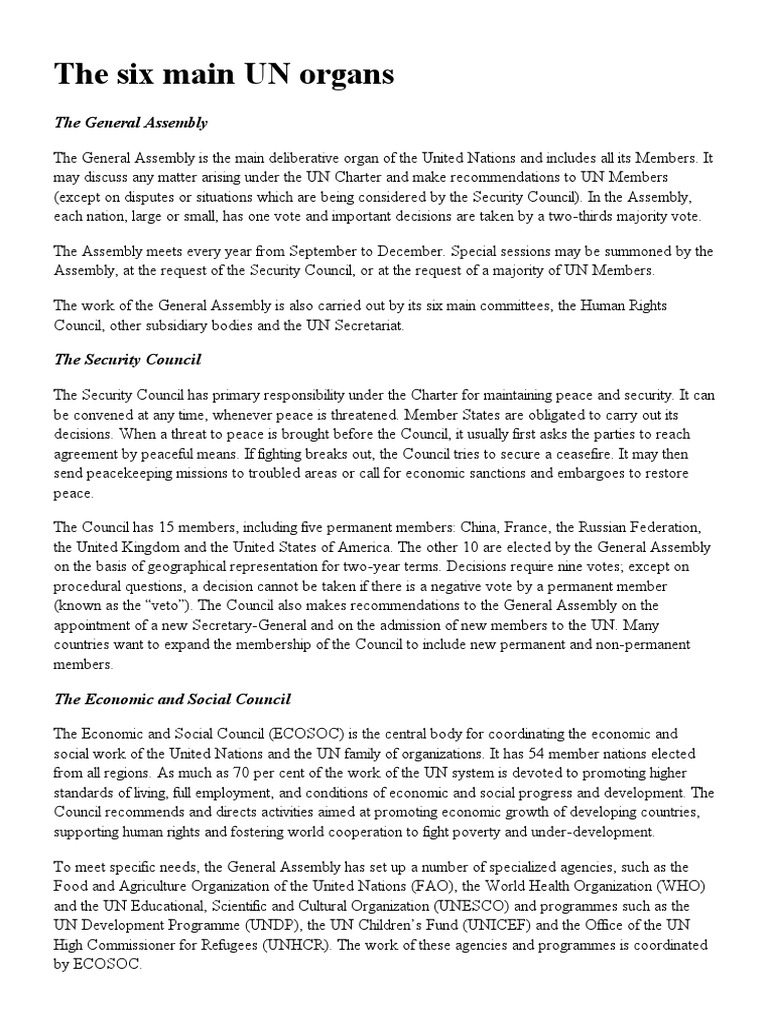 The Six Main UN Organs | PDF | United Nations | International Relations