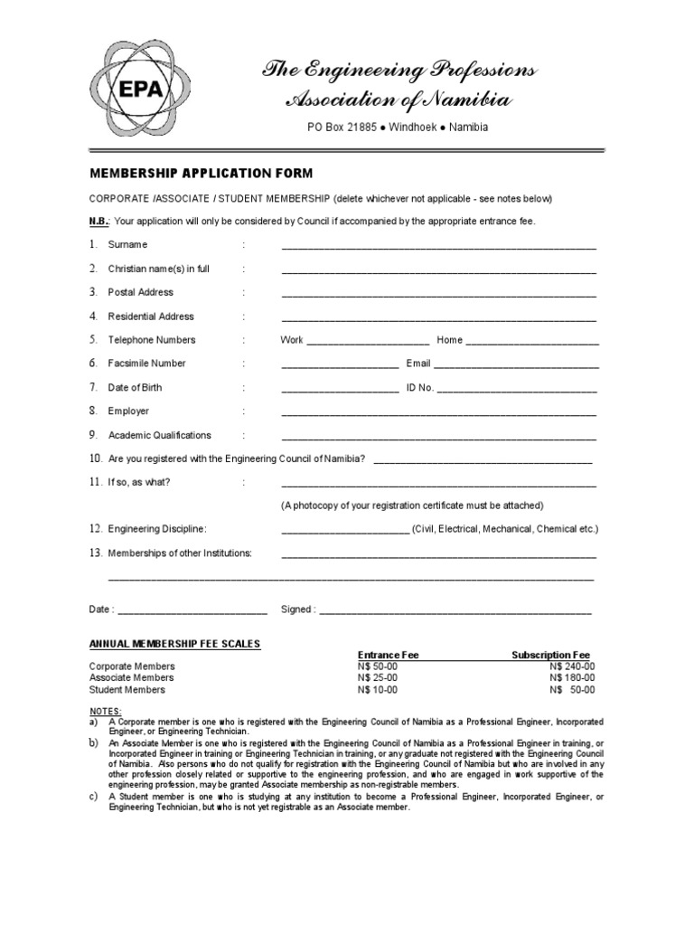Namibia Engineering Membership Form | PDF | Career & Growth | Finance ...