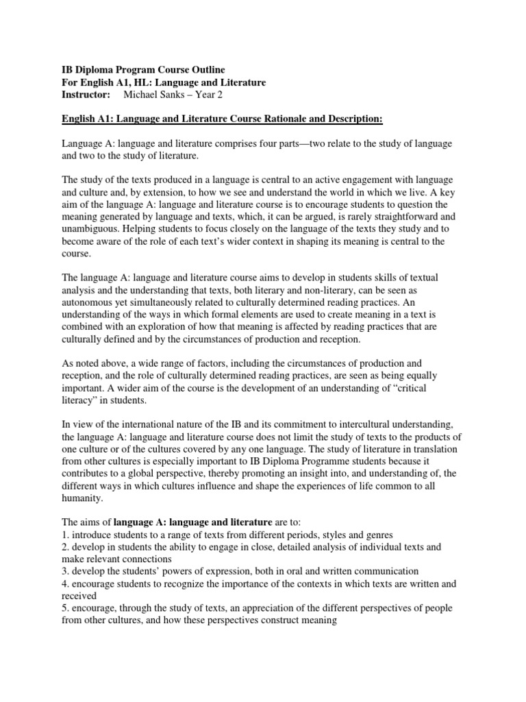 IB Lang and Lit Yr 2 Syllabus | PDF | Educational Assessment | Reading ...
