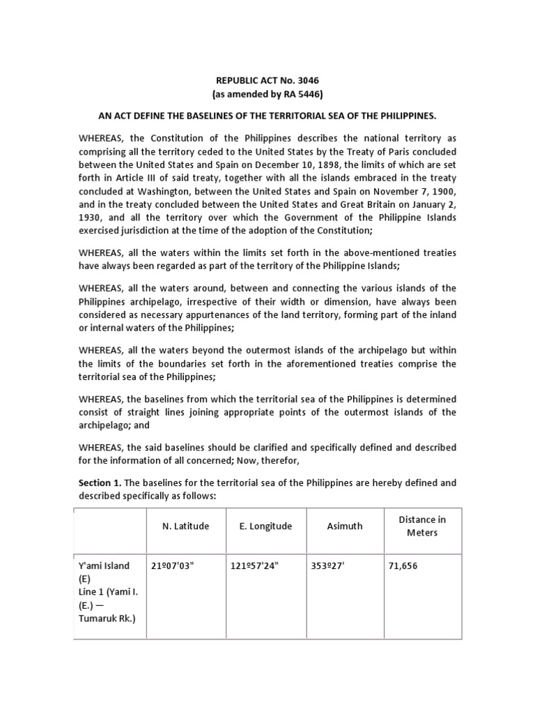 Philippine Territorial Baselines | PDF | International Law | Justice