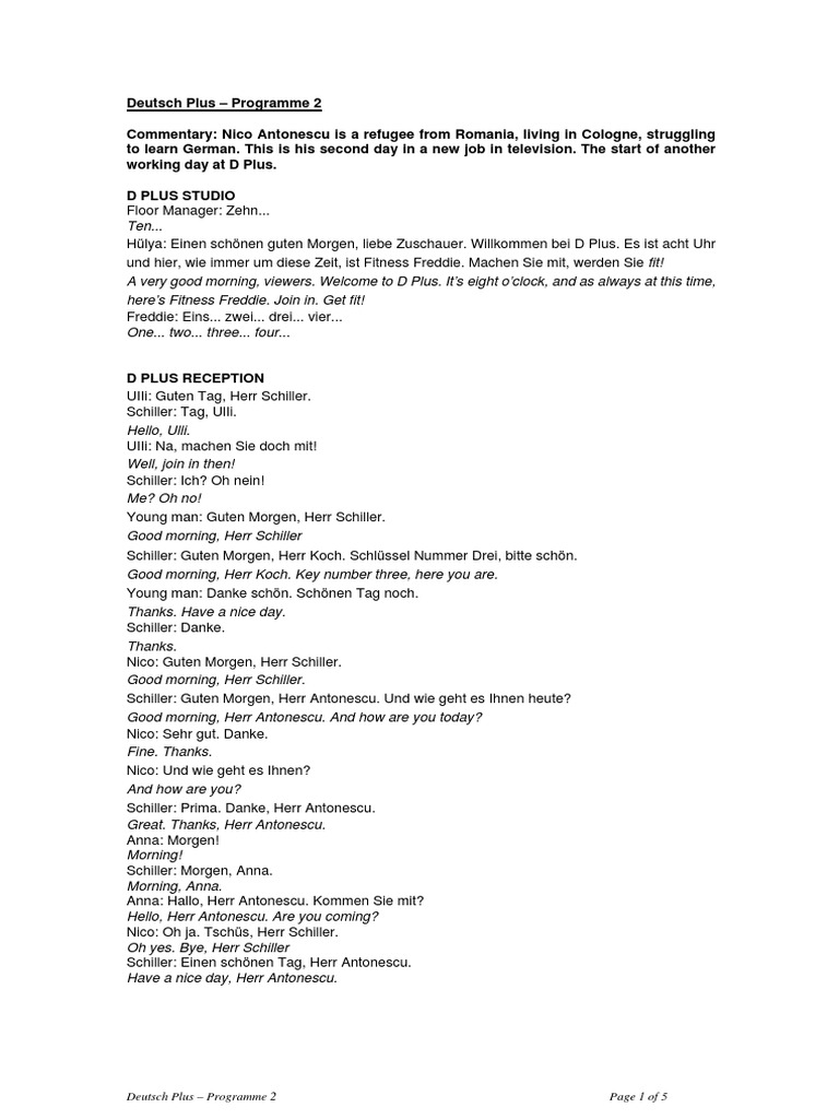 Deutsch Plus - Episode 2 - Transcript | PDF