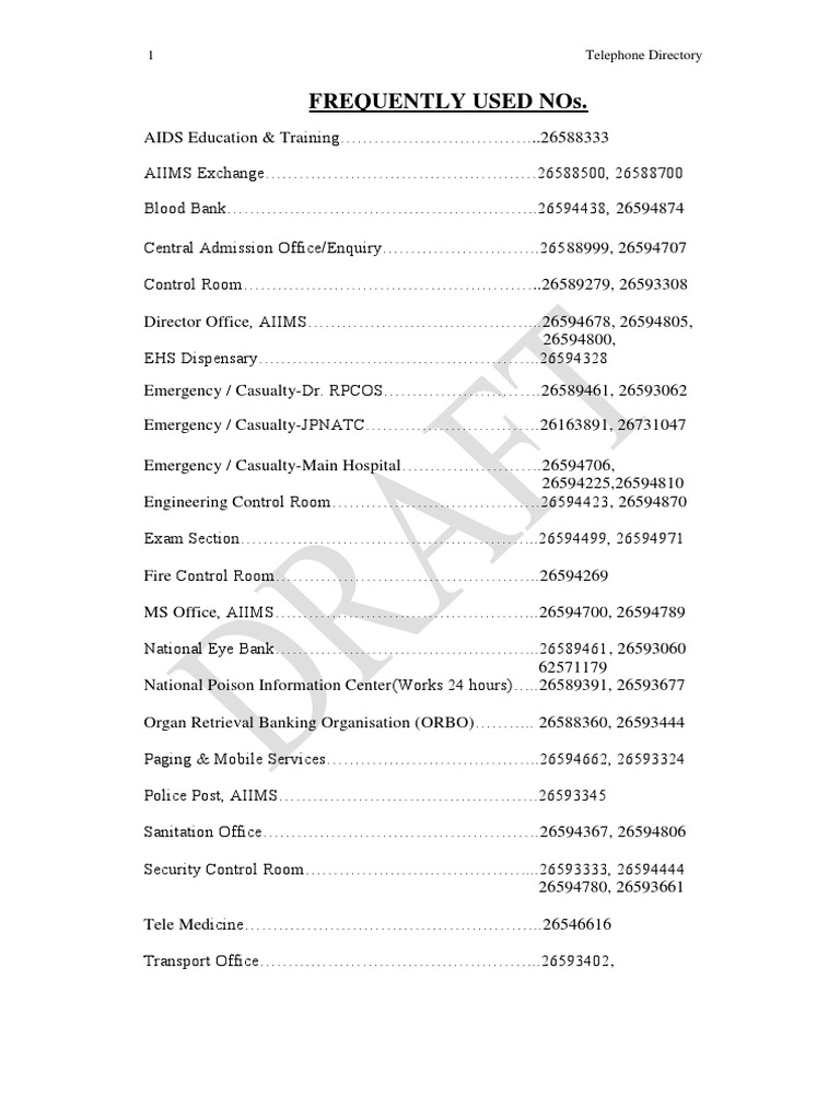 Aiims Telephone Directory & Hospital Guide | PDF | Patient | Medicine