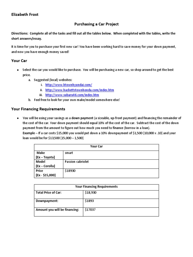 Purchasing A Car | PDF | Loans | Interest