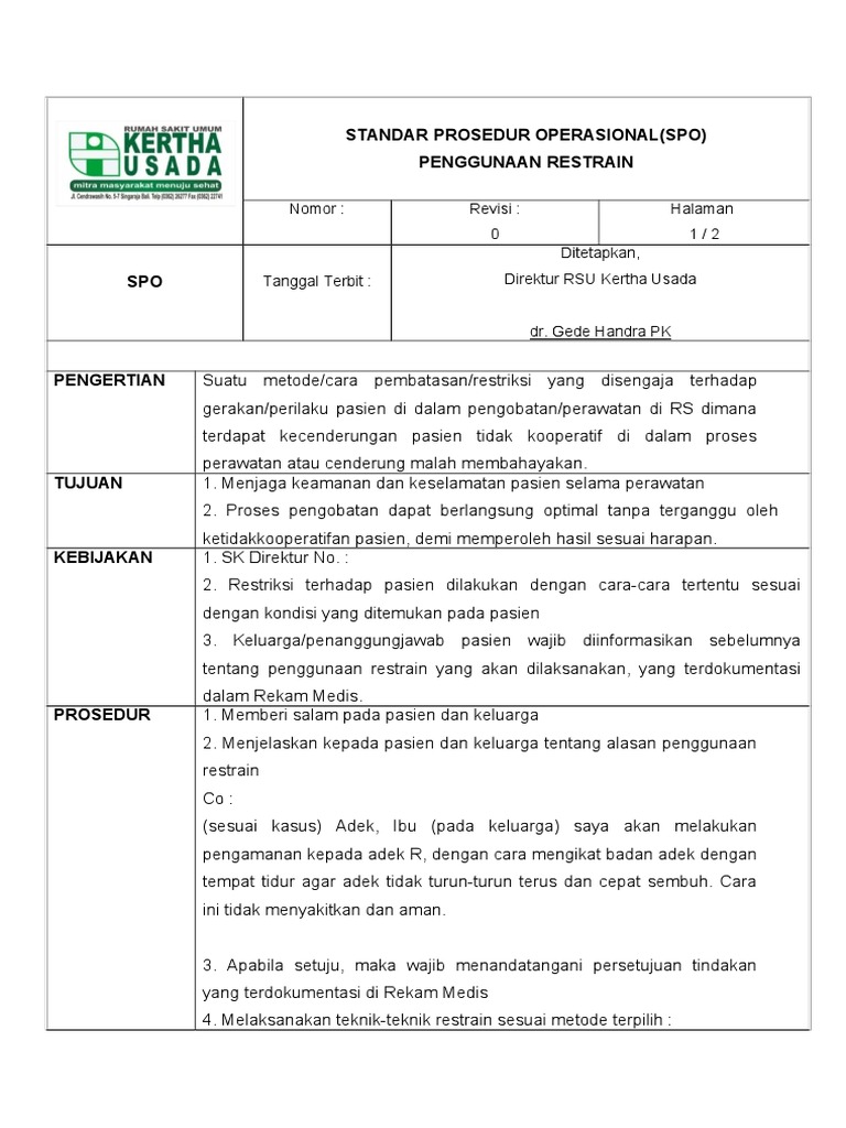 SOP Penggunaan Restrain | PDF