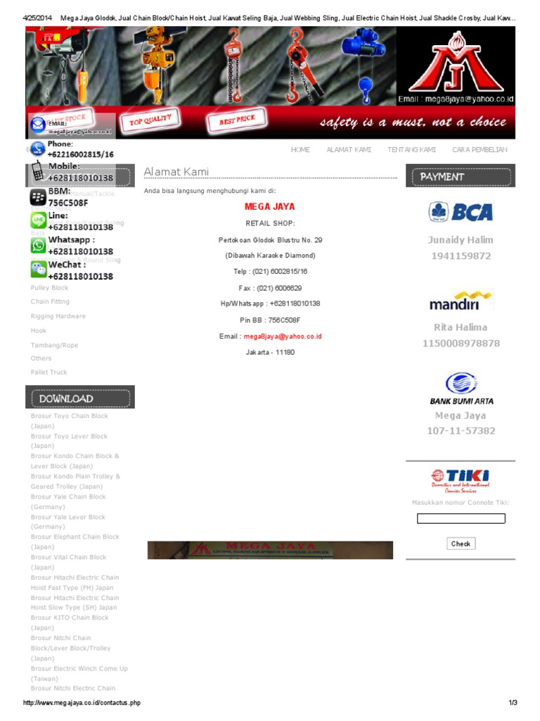 Mega Jaya Glodok, Jual Chain Block_Chain Hoist, Jual Kawat Seling Baja ...