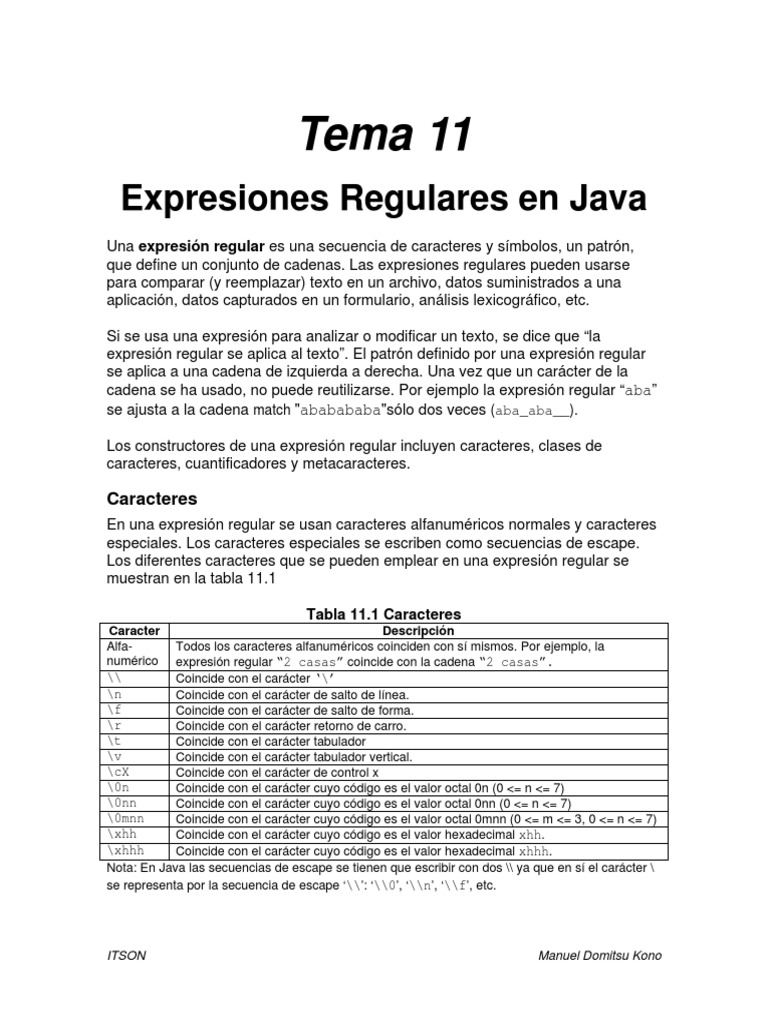 Tema 11 - Expresiones Regulares en Java | PDF | Expresión regular | Lingüística