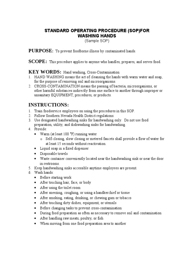Purpose Scope: Key Words:: Standard Operating Procedure (Sop) For ...