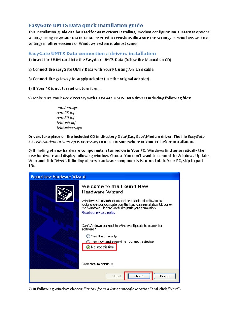 EasyGate UMTS Setup for Tech Users | PDF | Modem | Installation ...